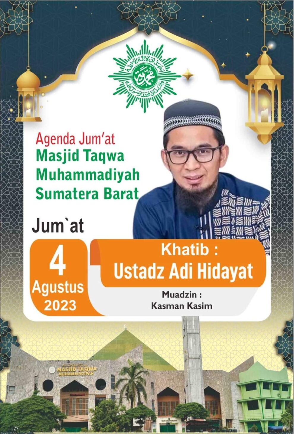 Ustaz Adi Hidayat Jadi Khatib Jumat Masjid Taqwa Muhammadiyah Sumbar ...